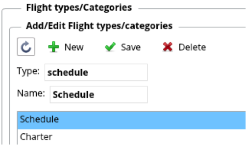 Flight type/categories